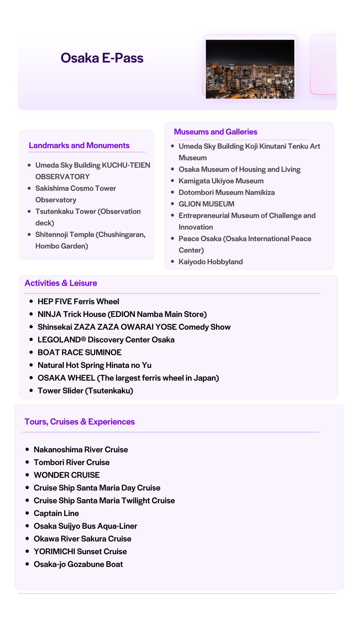 Book Osaka e-Pass Get Free Entry To Attractions